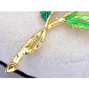 Alilang Womens Belle Red Rose Flower Enamel Crystal Rhinestone Brooch Pin Golden Tone