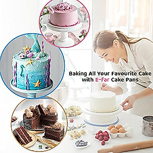 E-far 8 Inch Cake Pan Set of 3, Stainless Steel Round Layer Cake Baking Pans, Non-Toxic & Healthy, Mirror Finish & Dishwasher Safe