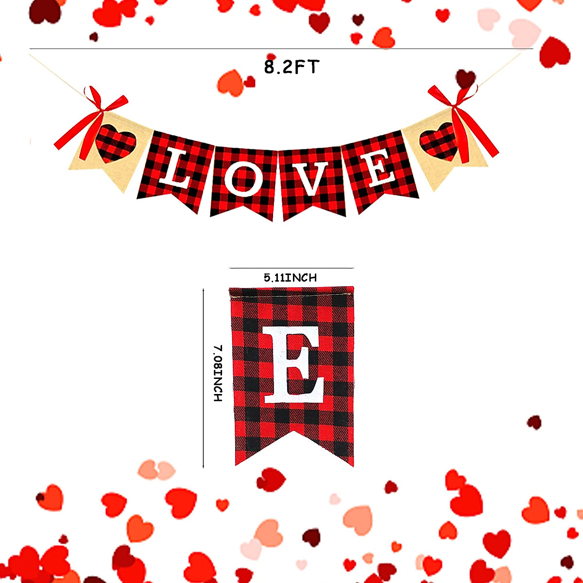 Gukuu&co Valentine's Day Decoration Buffalo Plaid Burlap Banner Red Love Signs for Wedding Anniversary Valentine's Decor