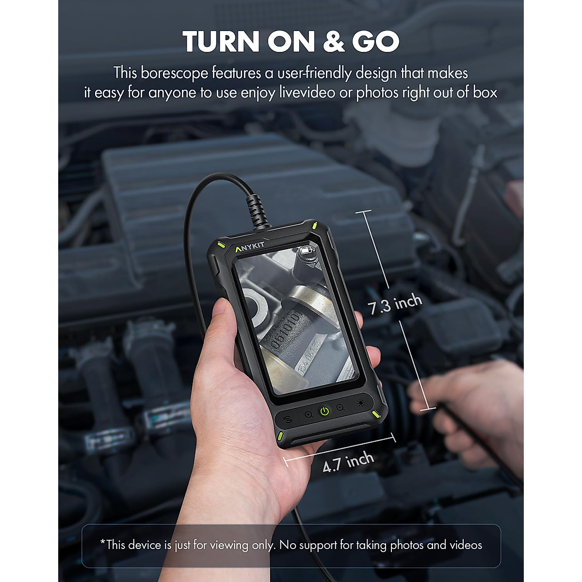 Borescope Inspection Camera with Light, Industrial Endoscope Camera with 4.3” HD Screen, Waterproof Digital Snake Camera, 16.4FT Semi-Rigid Cable Bore Scope for Home Pipe, Engine, Inside Wall, Duct