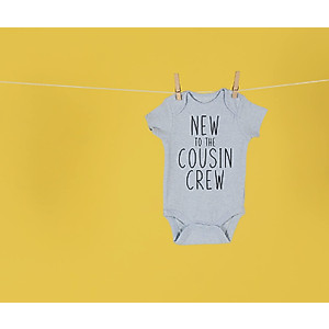 Pregnancy Announcement for Grandparents Size 0-3 Months: New To The Cousin Crew Baby Announcement for Family Romper Gray. Baby Boy Girl - Baby Announcement Onesie Baby Announcement Gifts