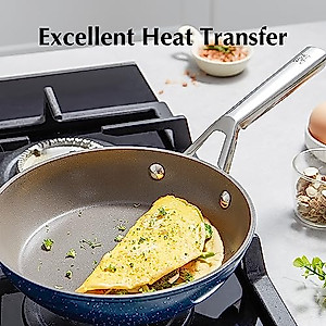 ROCKURWOK 8-inch Nonstick Ceramic Small Frying Pan, Durable and Safe for Induction, Oven and Dishwasher, Ideal for Omelet and Egg, Sapphire Blue