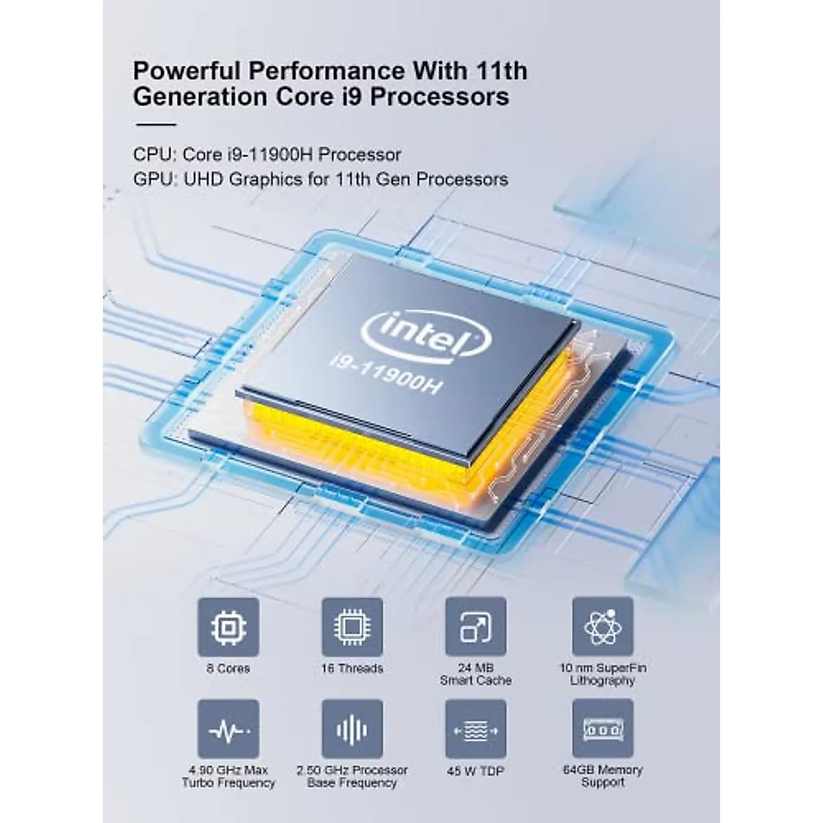 Baieyu Mini PC Windows 11 Pro, Core i9-11900H (Up to 4.90 GHz) 8 Core 16 Thread Mini Desktop PC, 32GB | 1TB, Fan Mini PC Supports 4K Triple Displays, Wi-Fi 5+BT4.2, USB3.0, USB2.0