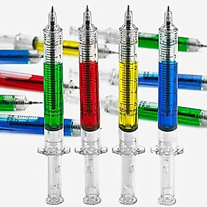 SunAngel Multi-Color Syringe Pen Writes In Black Ink,Nurse pens, Imaginary Doctor Play, Office Supplies (red,green,yellow,blue, 24PCS)