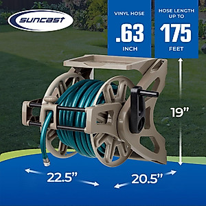 Suncast Wall-Mount Garden Hose Reel, 175 ft. 5/8 in. Vinyl Water Hose Holder, Light Taupe