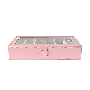 UnionPlus Sunglasses Case Organizer, Multiple Sunglasses Eyeglass Glasses Display Holder Collector, 5 Slots for Sunglasses Storage and 2 Small Slots for Accessories, Pink