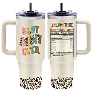 Aunt Gifts, Best Aunt Ever Tumbler - 40oz Stainless Steel Travel Mug Insulated Coffee Cup, Auntie Gift Ideas, Aunts Gift for Birthday Mothers Day (with Lid and Straw)
