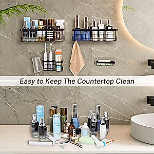 Shower Caddy Bathroom Organizer Wall Mount Shower Shelves with Hooks No Drilling Self-Adhesive Shower basket Rack With Soap Dish for Bathroom Shampoo Holder Kitchen Spice Holder Storage 4 Pack