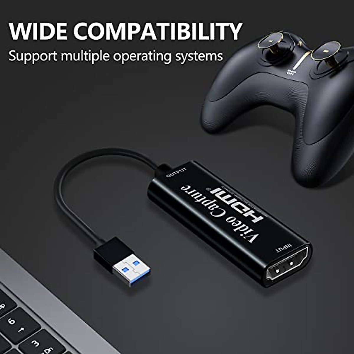 Video Capture Cards, 4K HDMI to USB Video Capture Device, 1080P HD Broadcast Live and Record Video Audio Grabber for Gaming, Streaming, Teaching, Video Conference (Black)