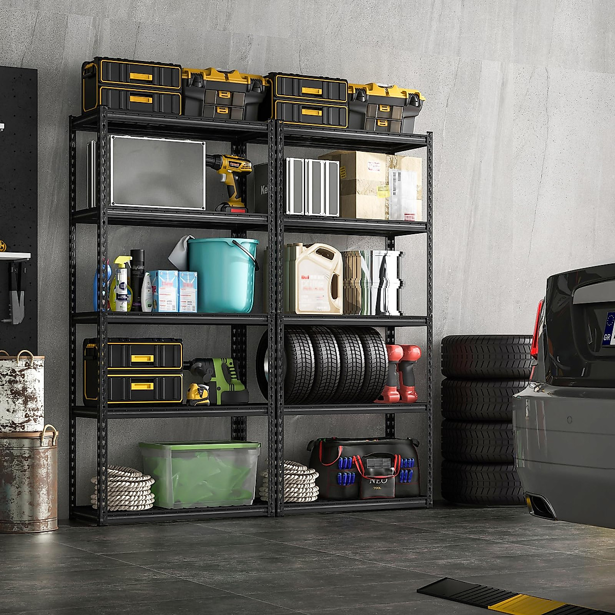 Giantex 2Pcs 5-Tier Storage Shelves, 35.5" x 15.5" x 72" Height Adjustable Metal Storage Utility Rack Shelf with Anti-tipping Device, Heavy Duty Garage Shelving for Warehouse, Basement, Kitchen, Black