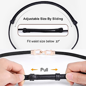 WERFORU 2 Pack Women Skinny Belt for Dress,Thin Waist Belt - Adjustable Leather Belt with Gold Buckle, Fit Waist Size below 37 Inches