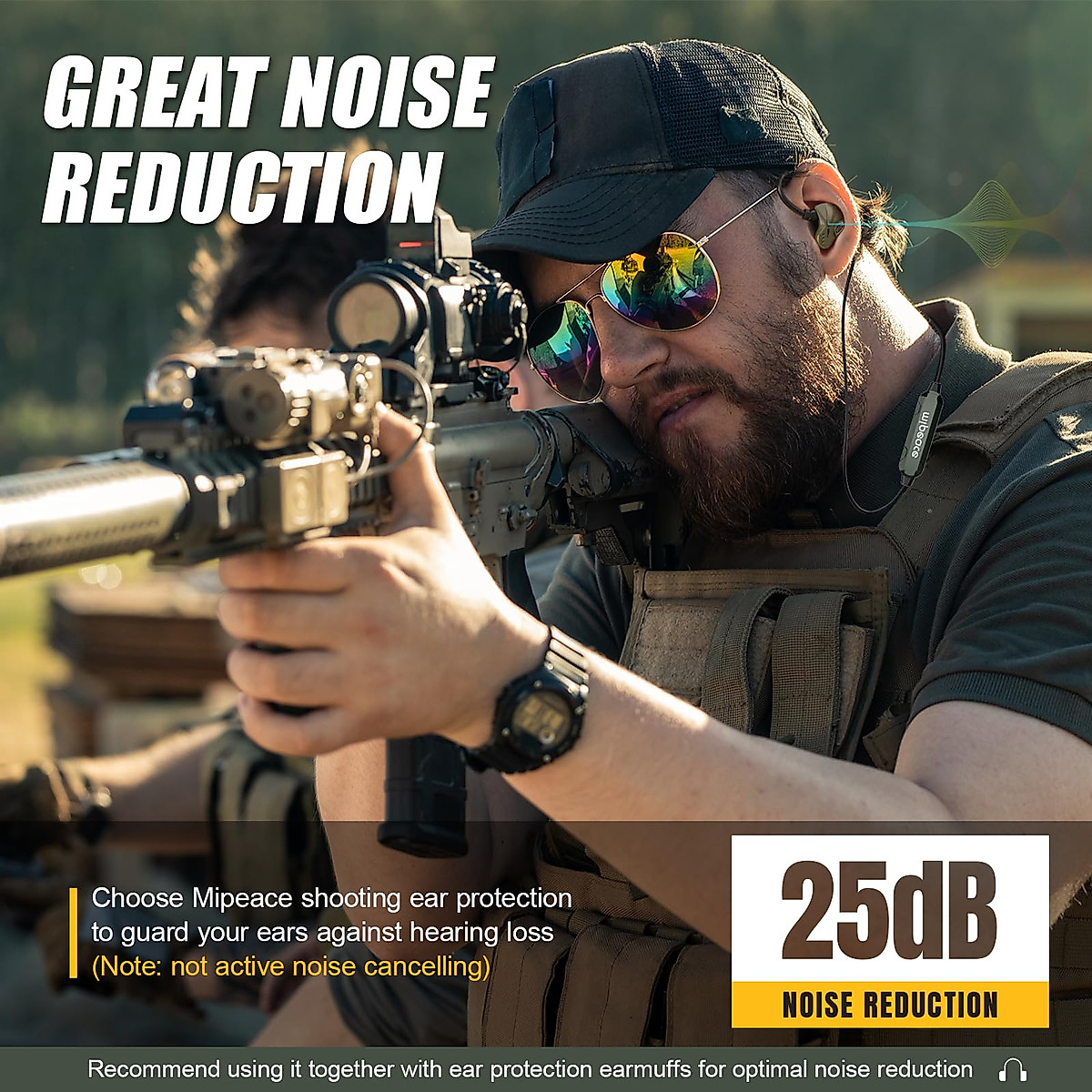 MIPEACE Shooting Ear Protection,25dB Noise Reduction Ear Buds Ear Plugs-Bluetooth Hearing Protection Headphone with Silicone Memory Foam Earbud Tips for Gun Range Mowing Hunting Target