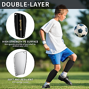 R2Depot Soccer Shin Guards, Shin Pads with Shin Guard Sleeves Set for Youth Adult, EVA Cushion Protection, Breathable Calf Protective Gear -Black L