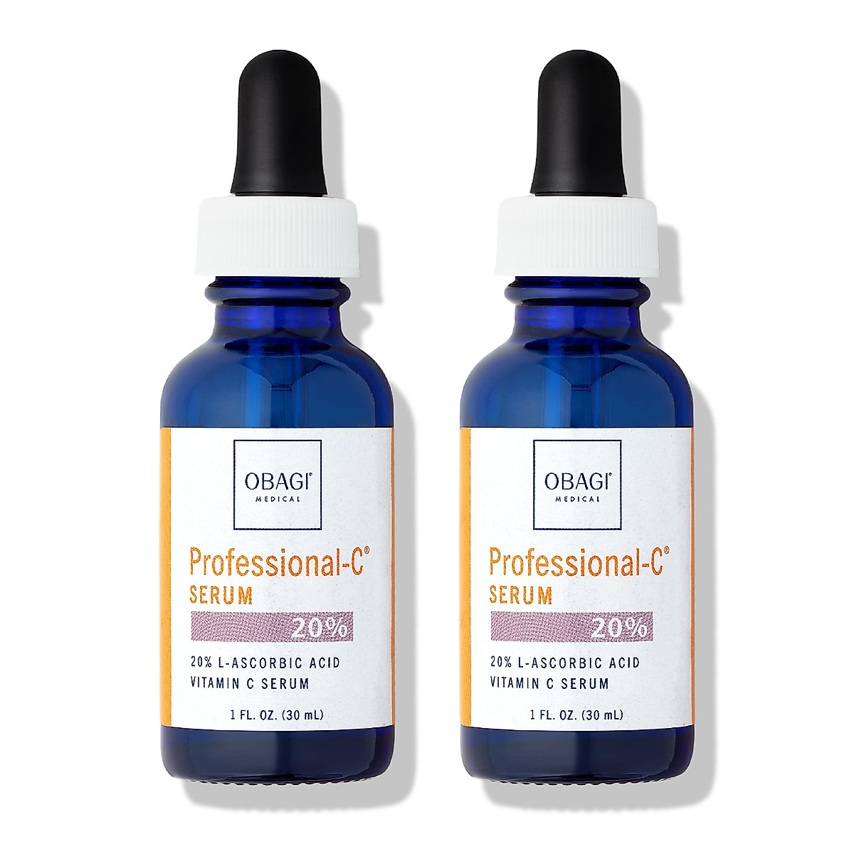 Obagi Professional C Serum 20%, Vitamin C Facial Serum with Concentrated 20% L Ascorbic Acid for Normal to Oily Skin, 1.0 Fl Oz Pack of 2