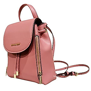 Michael Kors Phoebe XS Rose Pink Smooth Leather Flap Drawstring Backpack