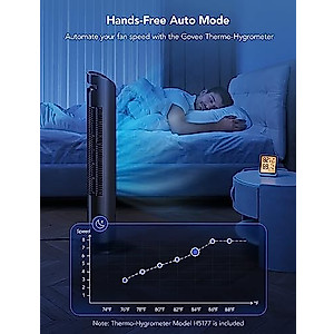 Govee Smart Tower Fan for Bedroom with Hygrometer Thermometer H5177, WiFi Oscillating Fan with Auto Mode, App Control, Room Fan with 8 Speeds 3 Modes, 24H Timer, Works with Alexa for Home Office