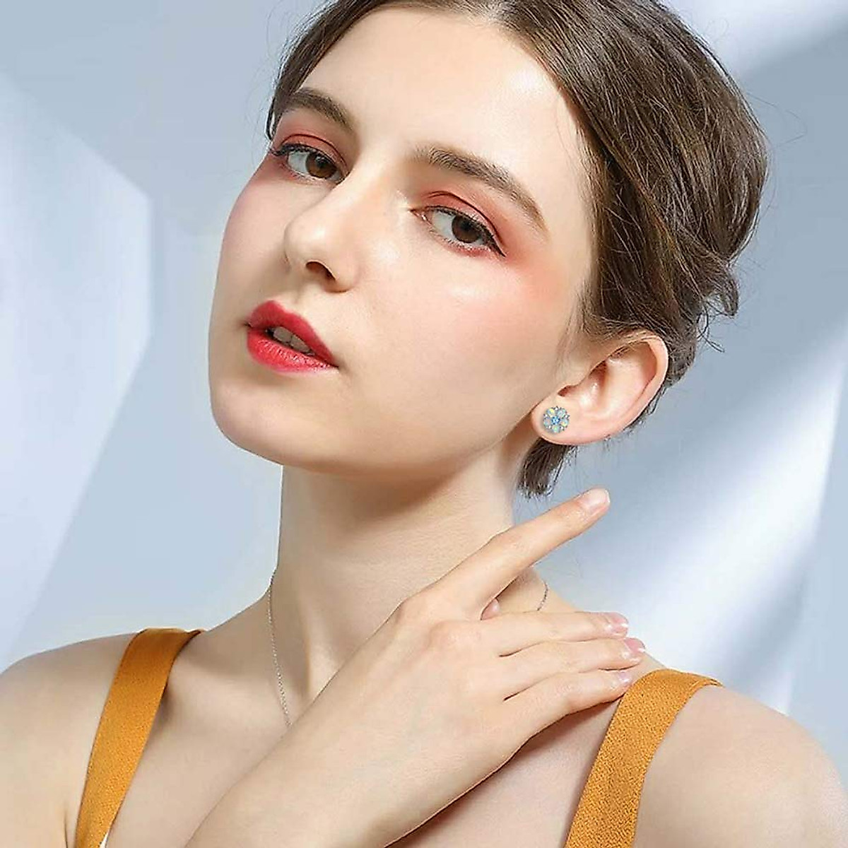 CiNily Flower Earrings,Blue Opal Stud Earrings Sterling Silver Plated Ladies Flower Stud Earrings Cute Unique Earrings