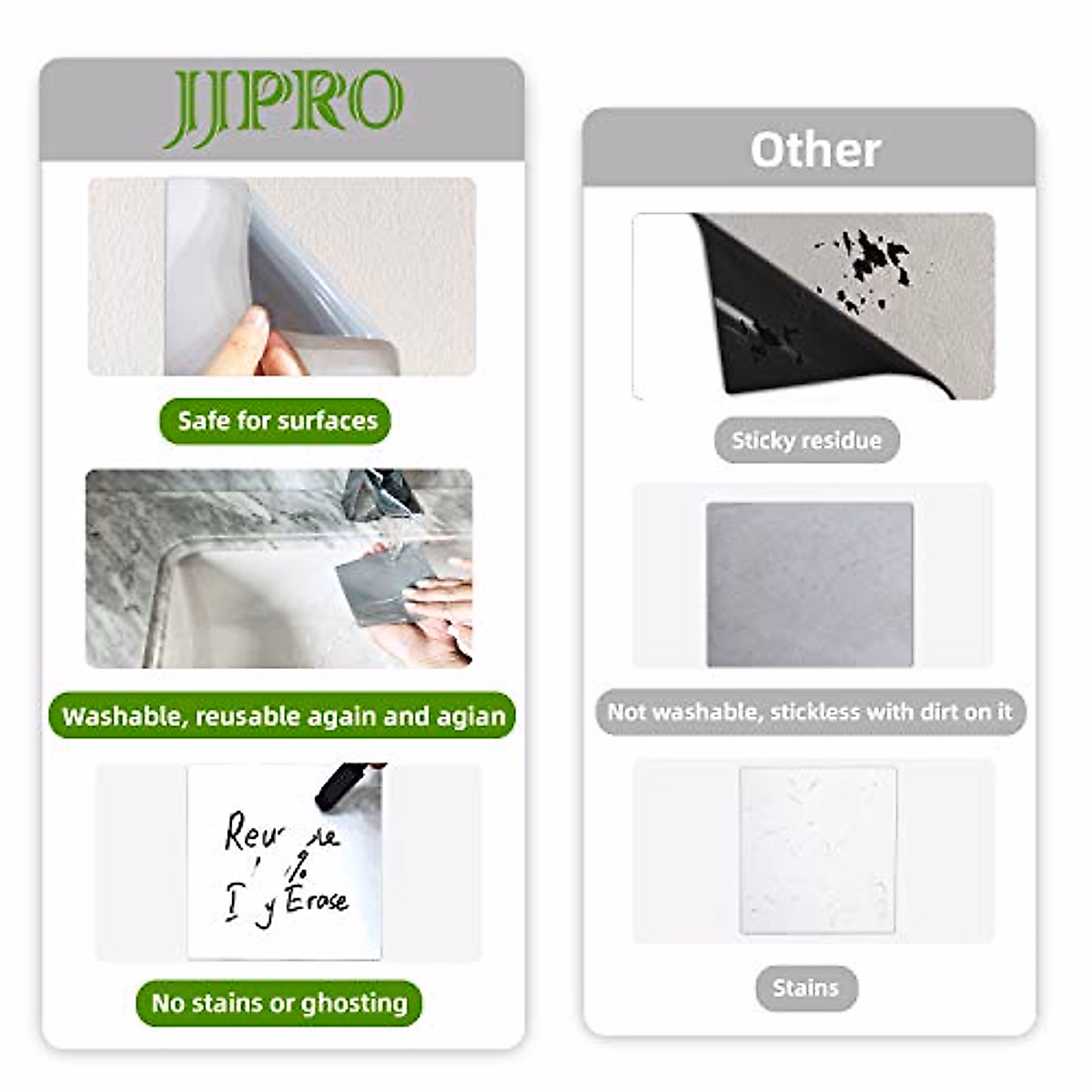 Dry Erase Sticky Notes. Reusable Whiteboard Stickers 3"x3" 12 Pack. Suitable for All Smooth Surface. Great for Labels, Lists, Reminders and Decals. Washable, Removable and Eco-Friendly