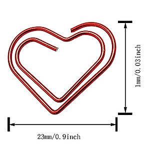 Heart Shaped Paperclip HSCGIN 20PCS Red Heart Shape Paper Clips Funny Cute Paperclips Book Marks Planner Clips for Fun Office Supplies School Gifts Wedding Decoration Heart Bookmarks
