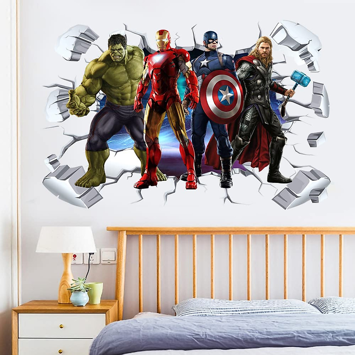 XIHENGSTORE Superhero Wall Sticker Detachable PVC Material 3D Cartoon Wall Sticker for Kids Room Bedroom Wall Decor, 16 inches x 24 inches