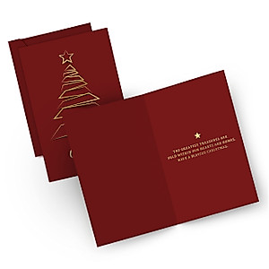 easykart labels 20 Christmas Greeting Cards with Gold Foiling Xmas Tree, 6.75 x 4.5 Size, Dark Red Self Paper with Red Envelope with Seal Stickers For Friends, Family and loved Ones