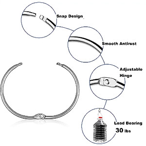 24 PCS Shower Curtain Rings, Gold Shower Curtain Hooks Decorative, ZESLMG Rustproof Shower Hooks for Shower Curtain Rods, Brass Metal Shower Rings for Bathroom, 2 Inch Loose Leaf Binder Rings