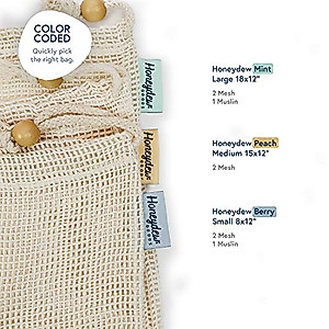 Organic Cotton Shopping Bags - Washable and Strong- Set of 8 - Food Storage and Produce Bags