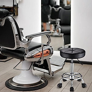 HMTOT Swivel Stool with Wheels Round Rolling Stools PU Leather Height Adjustable Black
