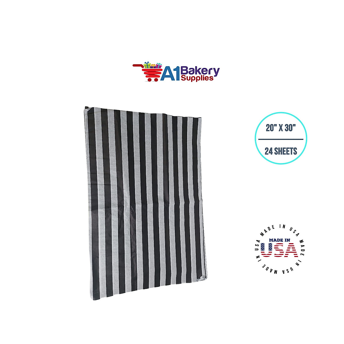 Black & White Stripes Tissue Paper 20 X 30-24 Sheet Premium High Quality Tissue Paper Made in USA by A1 bakery supplies