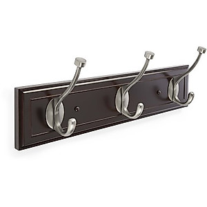 Amerock H55656MAS Beveled Hook Rack, Mahogany and Antique Silver, 18-Inch