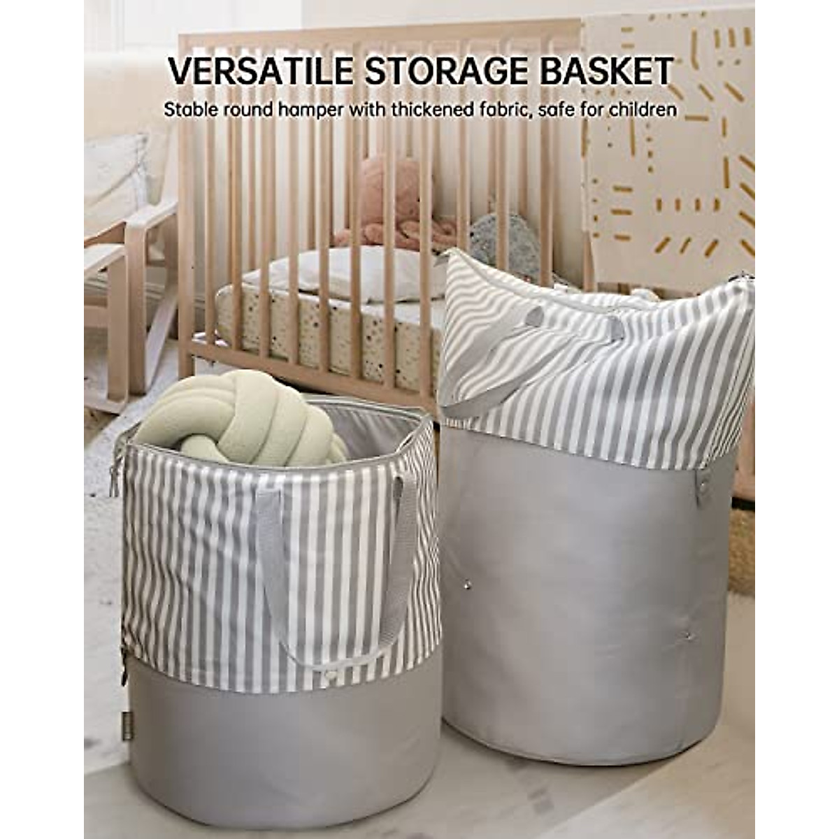 MULISOFT 90L Laundry Hamper with Handles & Zipper, Collapsible Large Laundry Basket, Foldable Clothes Hamper for Laundry, Dorm, Nursery, Bedroom, Travel, Storage for Toys, Blankets, Clothes, Grey