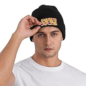 Warm Winter Hats for Men Women Unisex Beanie Hat Knit Hat-Acorn Autumn Fall Leaf Leaves Black