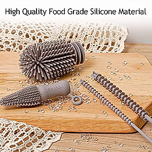 haakaa Silicone Cleaning Brush Kit - SUVA Grey - Bottle Brush for Breast Pumps, Breast Milk Collector, Baby Bottles, Nipples, Breastmilk Storage Bags