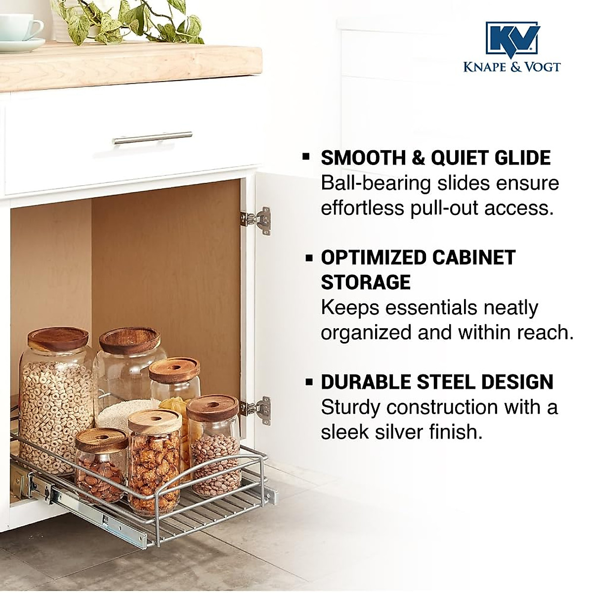 Knape & Vogt RS-MUB-11-FN 5 in. H x 12 in. W x 20 in. D Multi-Use Pull-Out Basket Cabinet Organizer in Silver