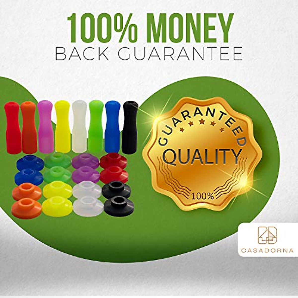 Silicone Tips for Stainless Steel Straws | Set of 8 x 6mm Multi-colored Anti-burn Safety Straw Tips and Anti Rattle Grommets | Food Grade, 8 colors, Fits Steel Straws 0.24" wide