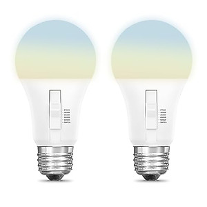 Feit Electric A19 LED Light Bulb, 75W Equivalent, Dimmable, Color Selectable 6-Way, E26 Medium Base, 90 CRI, 1100 Lumens, Damp Rated Standard Bulb, 22-Year Lifetime, OM75DM/6WYCA/2, 2 Pack