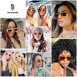 SOJOS Retro 90s Nude Rectangle Sunglasses For Women Trendy Chunky Glasses Beige Frame Brown Lens