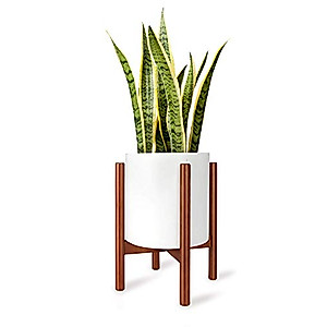 Mkono Plant Stand Mid Century Wood Flower Pot Holder (Plant Pot NOT Included) Modern Potted Stand Indoor Display Rack Rustic Decor, Up to 10 Inch Planter, Brown