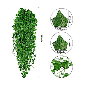 Artflower 12 Pcs 84Ft Artificial Ivy Leaf Plants Fake Ivy Leaves Garland Greenery Garland Hanging Plants Fake Vines for Room Kitchen Garden Office Wedding Wall Decor, Green