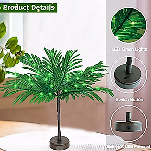 23In Lighted Palm Tree Table Decor, Tropical Artificial Palm Tree Lights Branches Battery USB Powered, LED Mini Light Up Palm Tree Decor Table Centerpiece for Luau Summer Hawaiian Party Tiki Bar Home