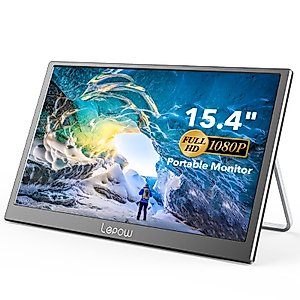 Lepow Portable Monitor C2S 15.4" Portable Laptop Monitor 1080P IPS Screen with Dual Speakers Foldable Kickstand HDMI USB Type-C Mini DP, External Travel Monitor for Laptop PC Phone Xbox Switch PS4