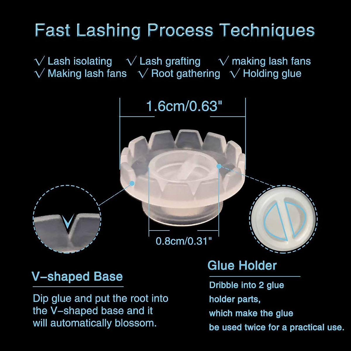 Eyelash Extension Supplies Lash Tray with 100 PCS Blooming Glue Cup Crystal Glass Acrylic Lash Tiles Strip Palett Holder Tools Jade Stone