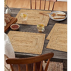 Jaipur Special Hausattire Jute Braided Placemats 13x19 Inches - Natural, Farmhouse Reversible Woven Mats for Kitchen & Dining Table (Set of 4)