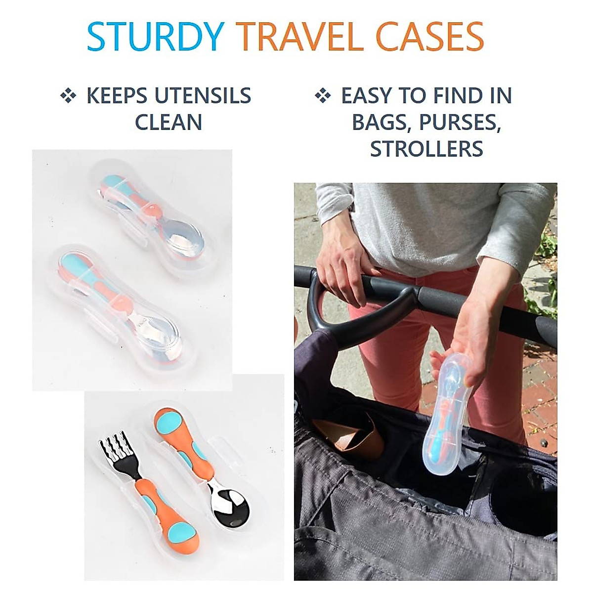 Toddler Utensils - Kids Silverware Set with Travel Case x 3 - Stainless Steel Forks Spoons for 1 2 3 4 Year Old. Metal Lunch Cutlery for Children Girls, Round Handle for Lunch-Box, 6 Pieces Pink Blue