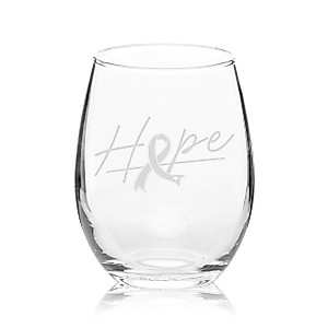 Veracco Hope Ribbon Stemless Wine Glass Motivational Inspirational Uplifting Gift For Cancer Survivor (Clear)