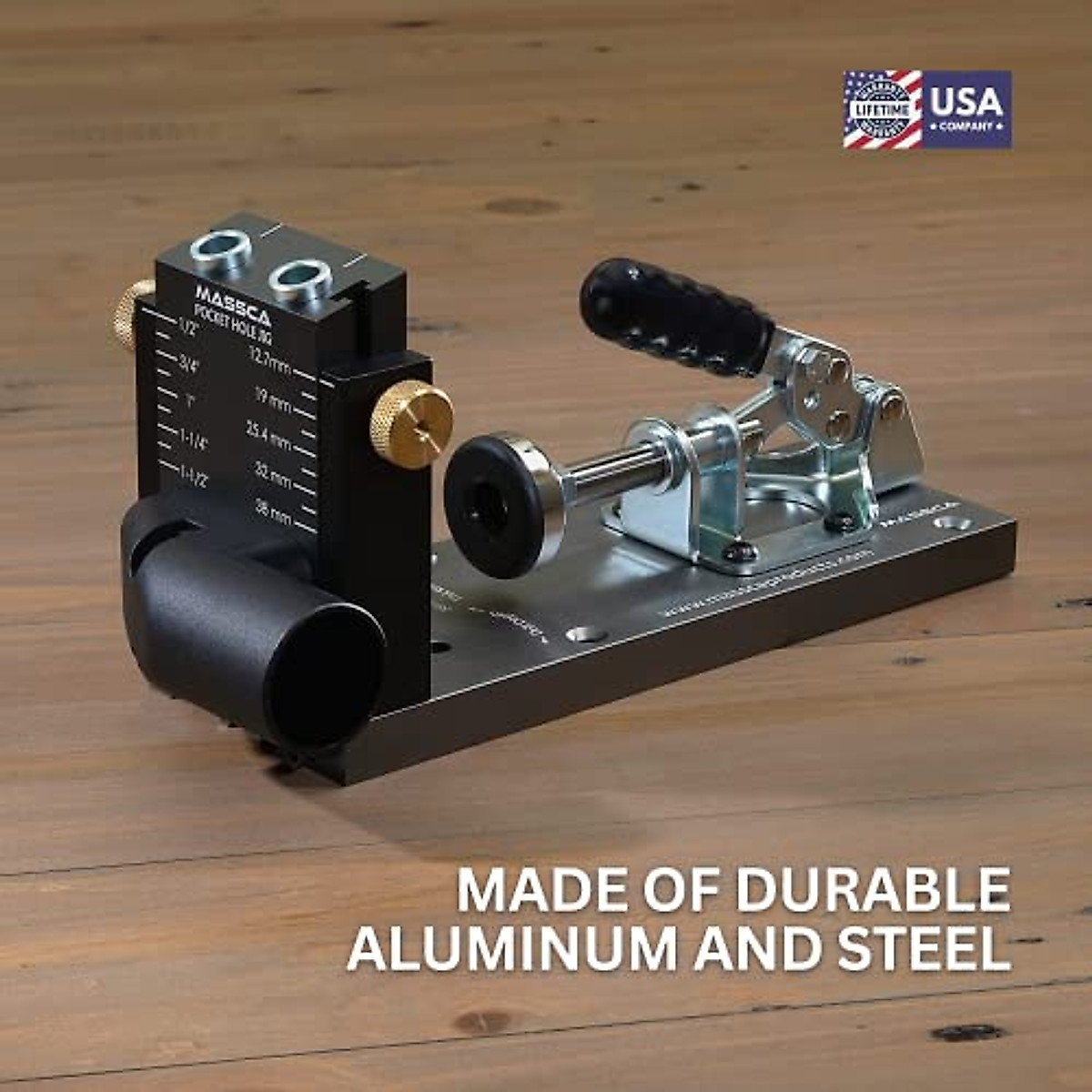 Massca Pocket Hole Jig Kit M1 - Adjustable & Easy to Use Pocket Screw Jig - Heavy Duty Drill Jig for Angled Holes with Drill Bit, Pocket Self Tapping Screws &Driver Bit,