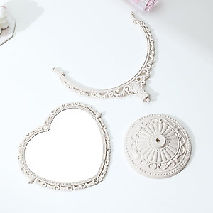 D&XQAUO Heart Shaped Mirror - Coquette Room Decor for Desk, Vanity & Bathroom - Cute Table Mirror with Stand (Beige)