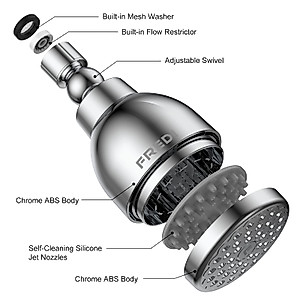 High Pressure Shower Heads, 3 Inches Fixed Showerheads, Wall Mount, Bathroom, RV Shower Head For Low Flow Showers (2.5 GPM, Chrome)