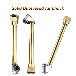 Mudder 2 Pieces Portable Air Chuck Set Including S699 1/4 Inch Closed Ball Tire Air Chuck and S690 1/4 Inch Fnpt Dual Head Air Chuck for Tire Inflator Gauge and Air Compressor