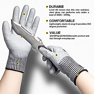 Schwer 6 Pairs Cut Resistant Gloves ANSI A6 Cut Proof Work Gloves, Touchscreen, for Men and Women Used to Woodworking, Glass Cutting, Construction, Cargo Handling, Material Sorting, Car Repair（M）